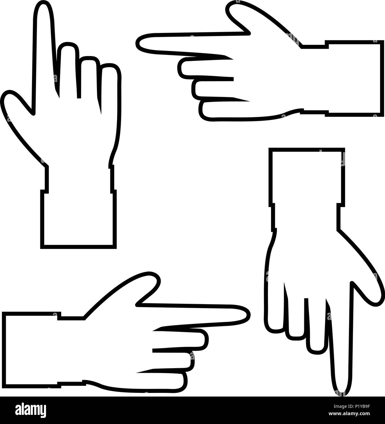 Black outline contour silhouette of hand with pointing or showing in ...