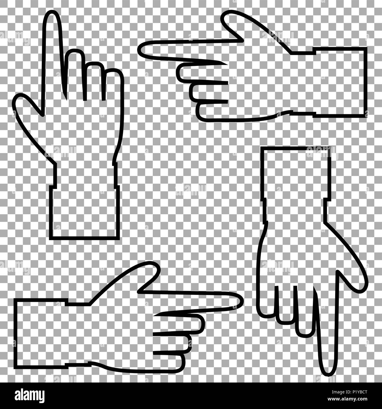 Black outline contour silhouette of hand with pointing or showing in ...