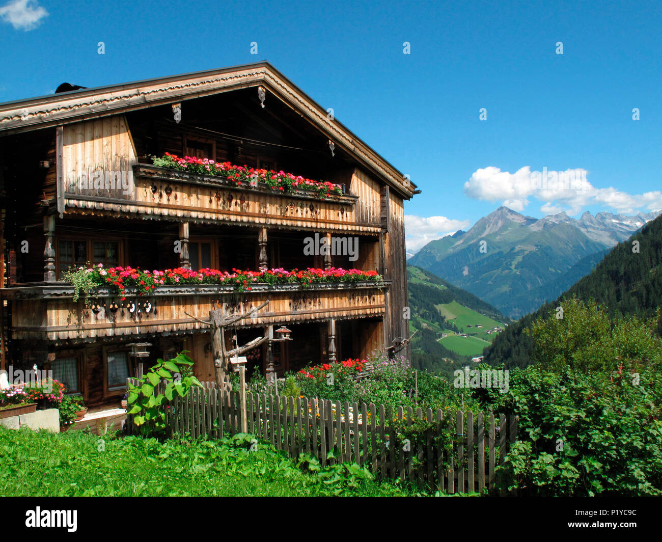 Austria, Tirol,Zillertal valley magnificent traditional wooden house ...