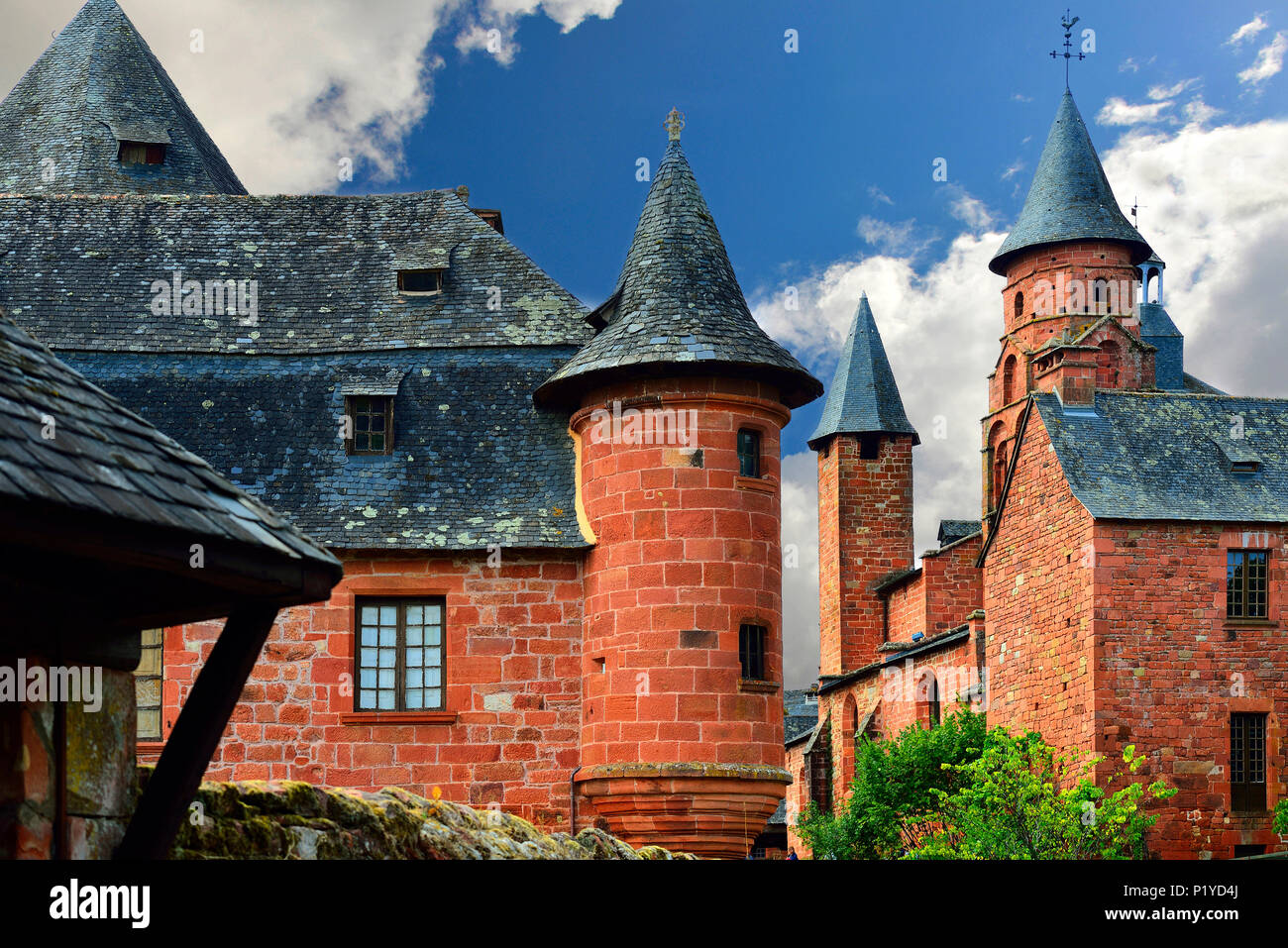 Europe, France, tower and Church of Collonges-la-Rouge Correze Stock ...