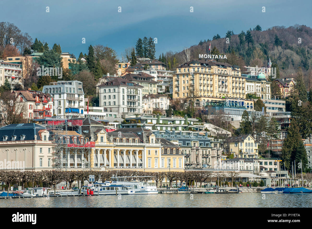 Switzerland, Lucerne, Montana Hotel and Lake Lucerne Stock Photo - Alamy