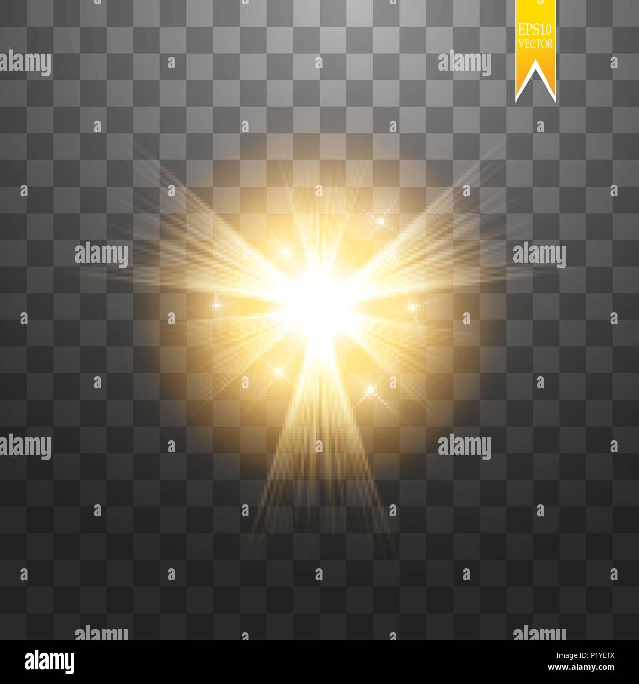 Glow light effect. Starburst with sparkles on transparent background. Vector illustration. Sun ...