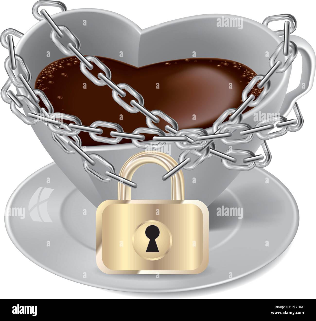 Coffee cup locked by a chain.Isolated on white background Stock Vector ...