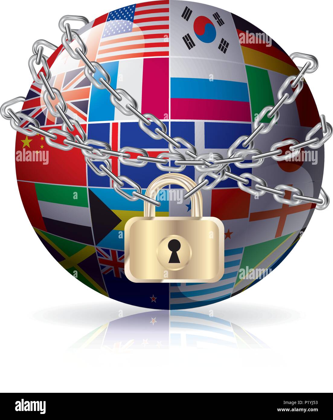 Global locked by a chain.Isolated on white background Stock Vector ...