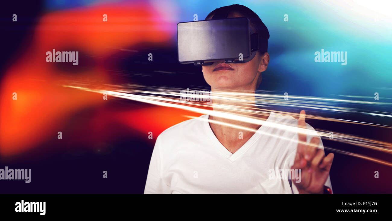 Young woman headset on using hi-res stock photography and images - Alamy