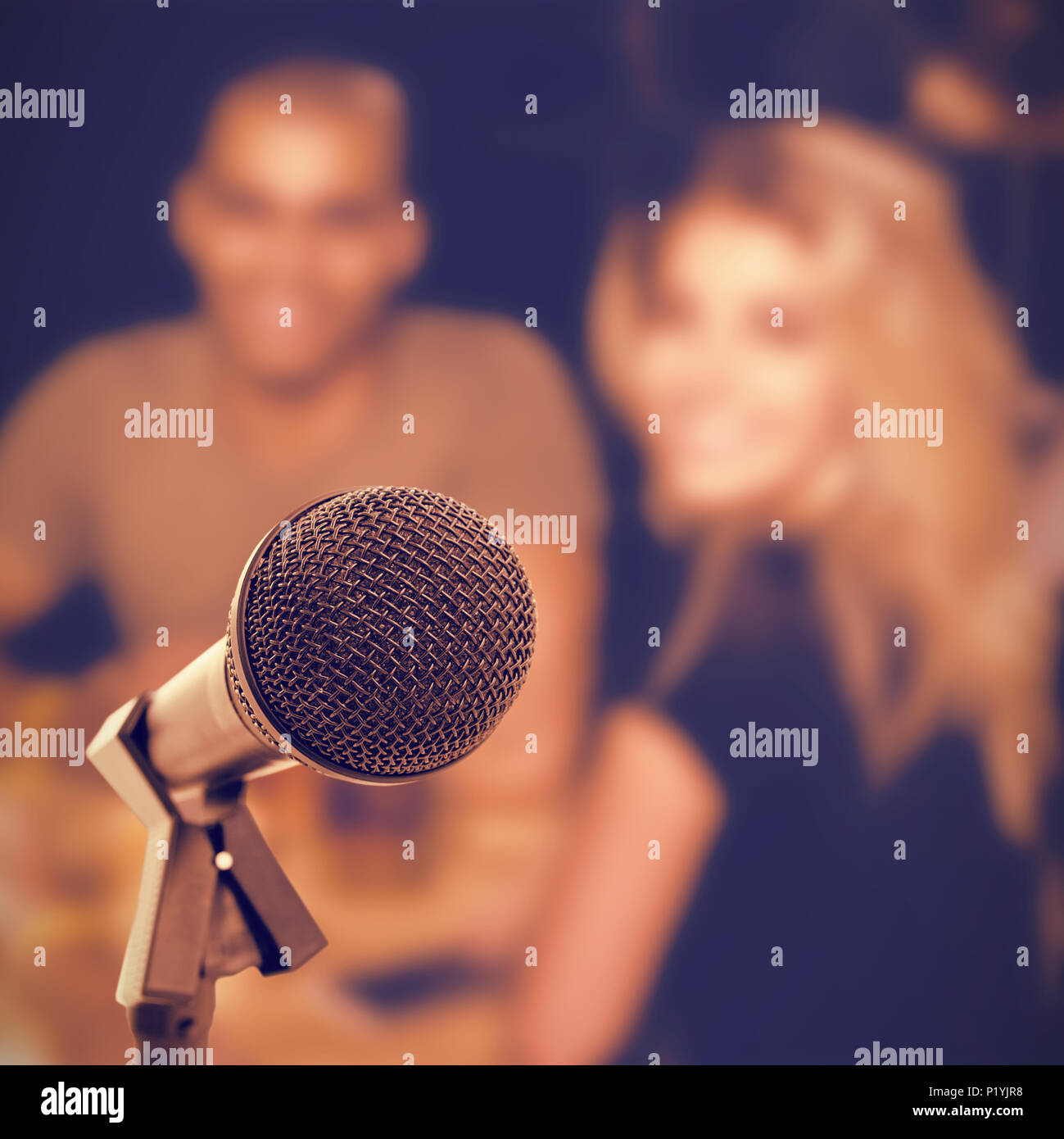 Composite image of microphone with stand Stock Photo - Alamy