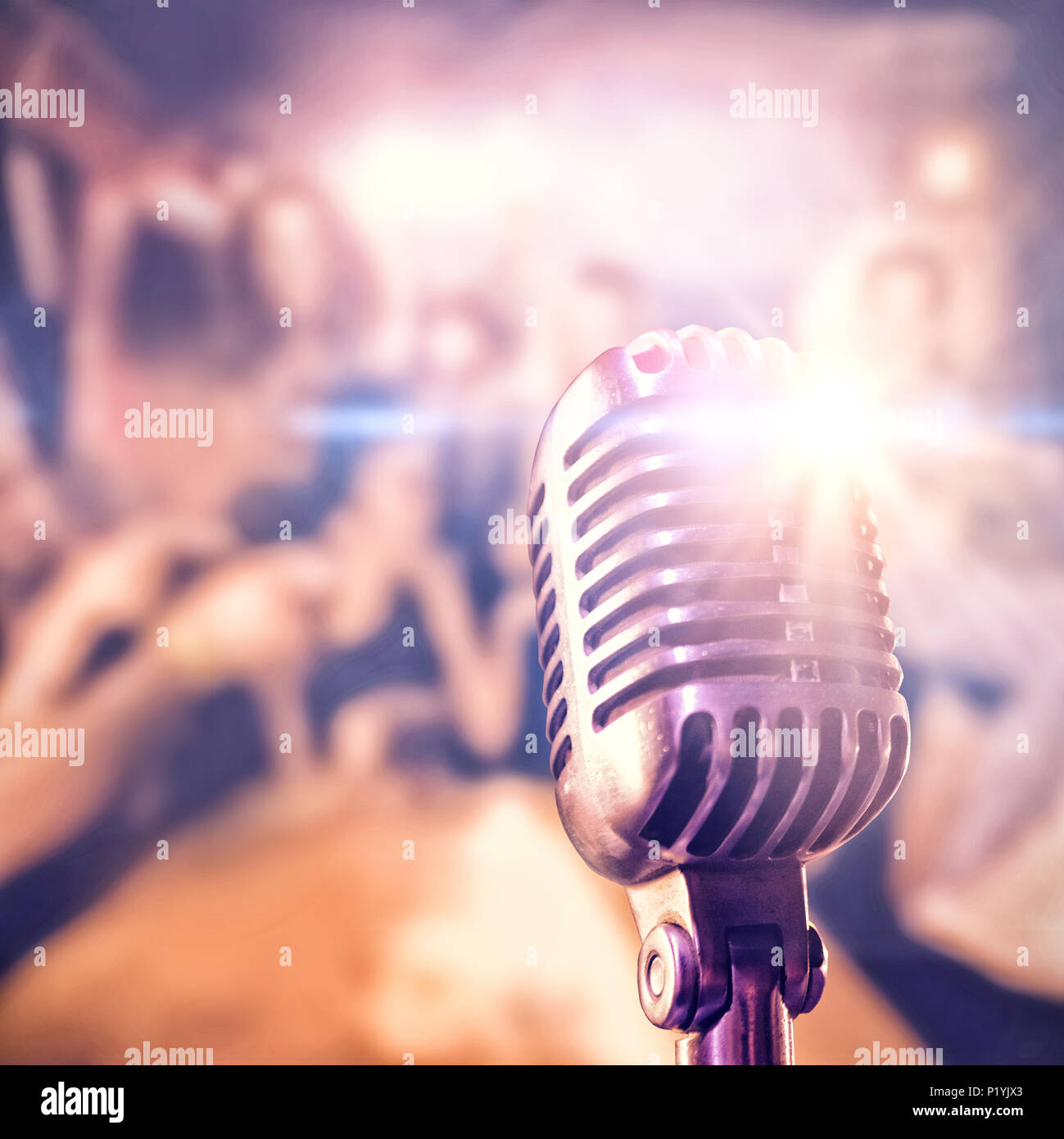 Away looking microphone performance singing sitting hi-res stock ...