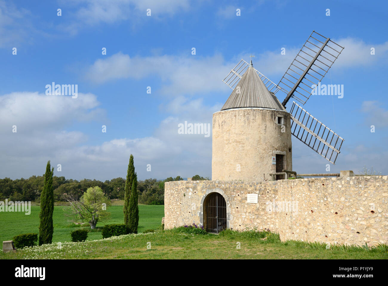 Traditional Provençal Stone Windmill at Regusse in the Var Provence ...