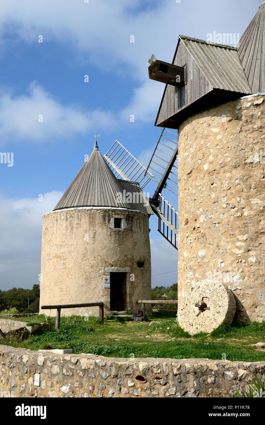 Pair of Traditional Provençal Stone Windmills at Regusse in the Var ...