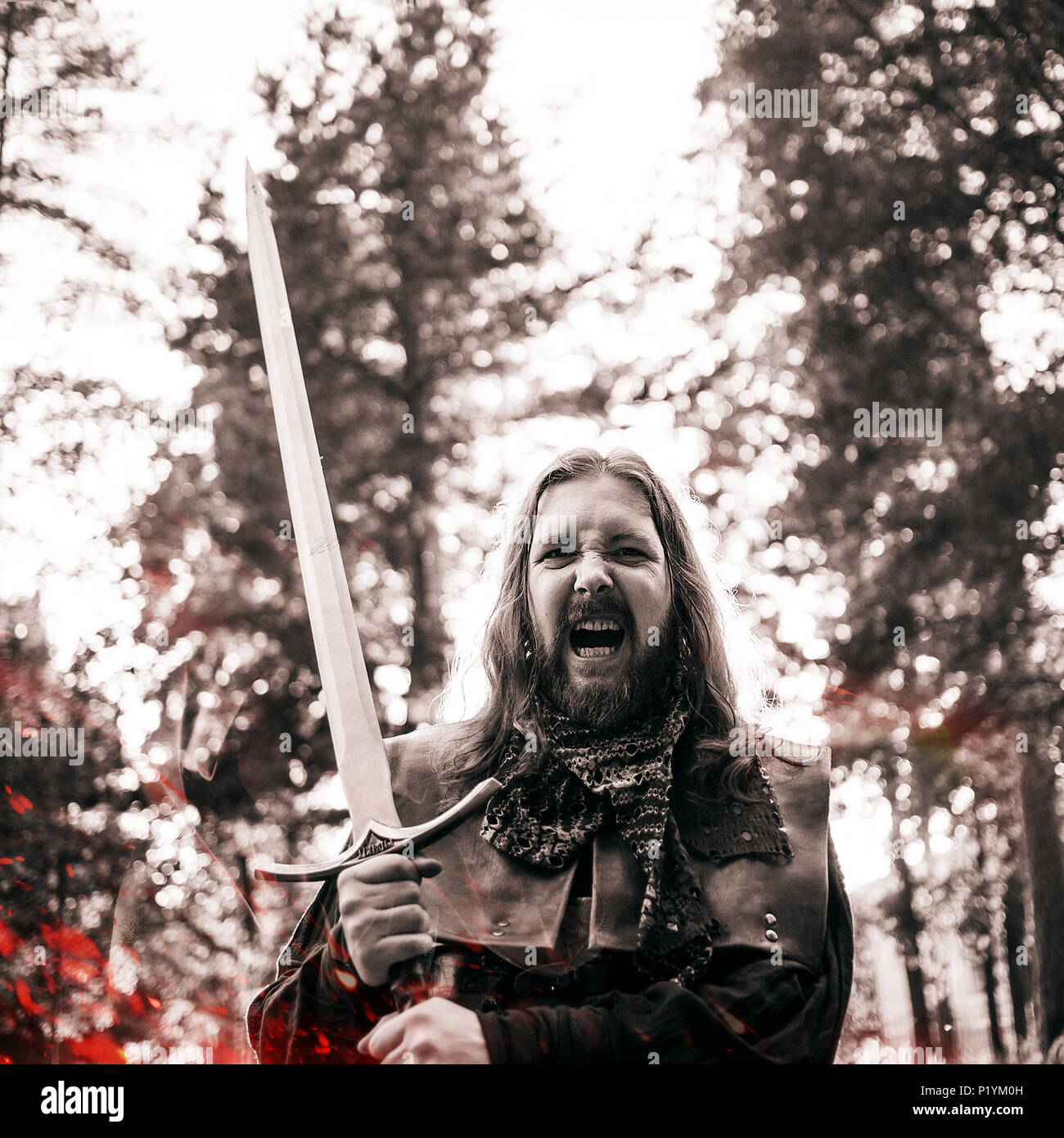 The bearded man knight. A guy in a medieval costume with a sword Stock ...