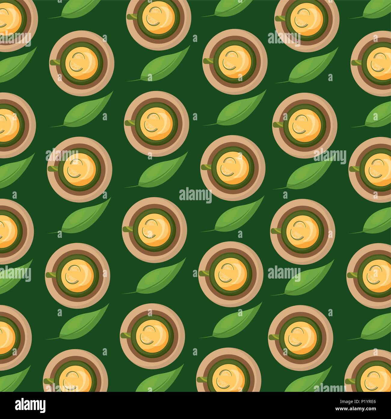 tea time top view cups o dishes leaves herbal background vector ...