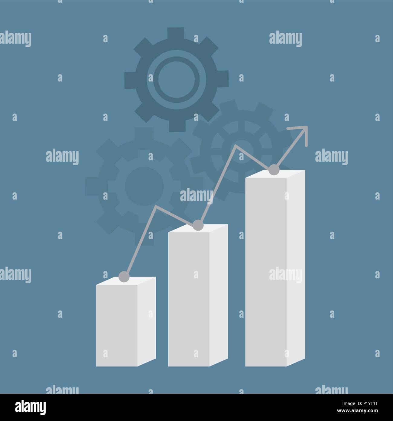 graphic bar chart over gear wheel and blue background, colorful design ...