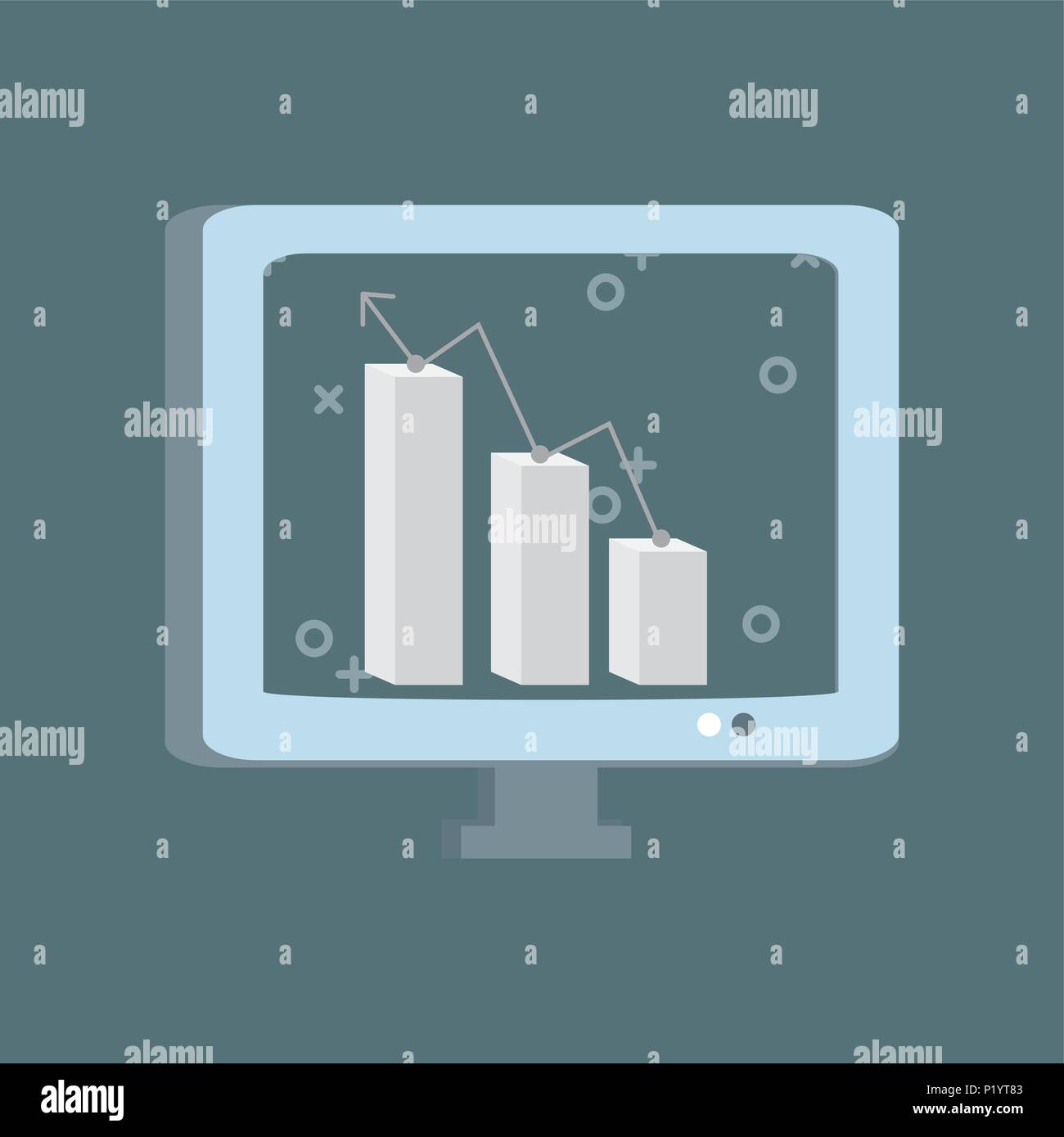 computer with graphic chart on screen over gray background, colorful ...