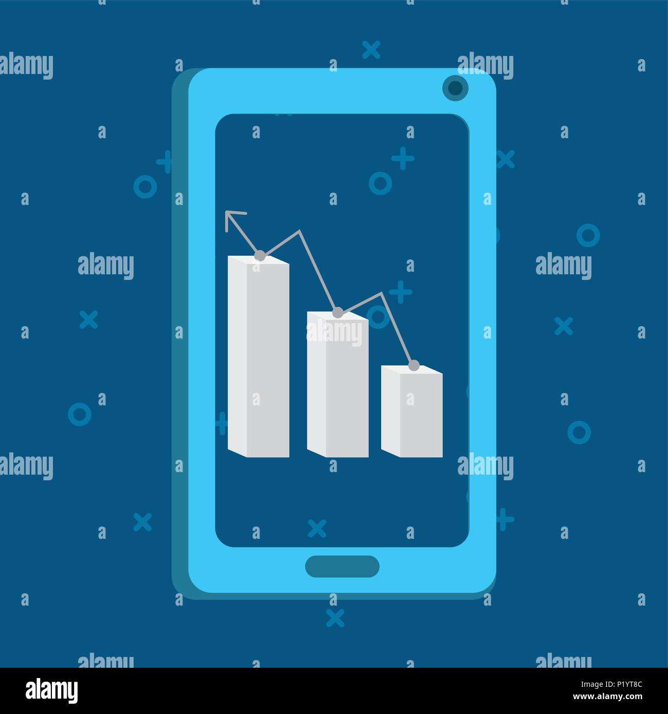 smartphone with graphic chart on screen over blue background, colorful ...
