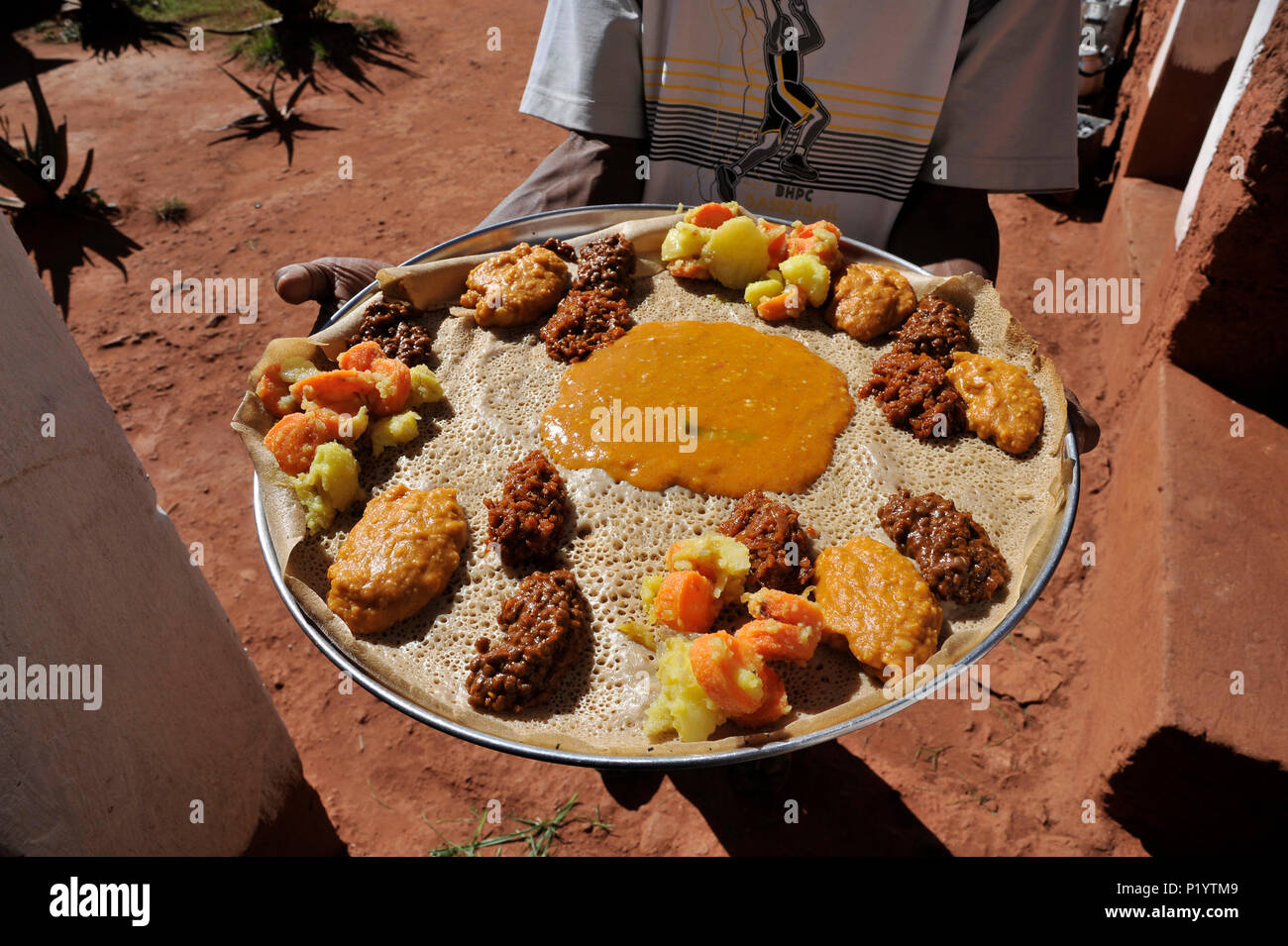 Ethiopia, Tigray area, the traditional ethiopian meal called Injera ...
