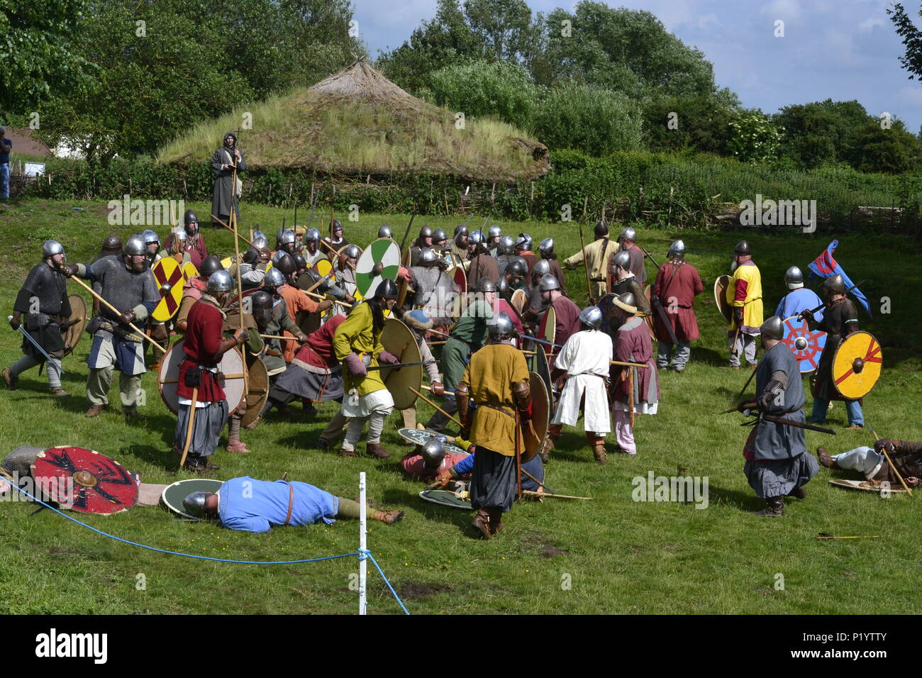 Battle at Flag Fen Archaeology Park, home of an prehistoric wooden ...