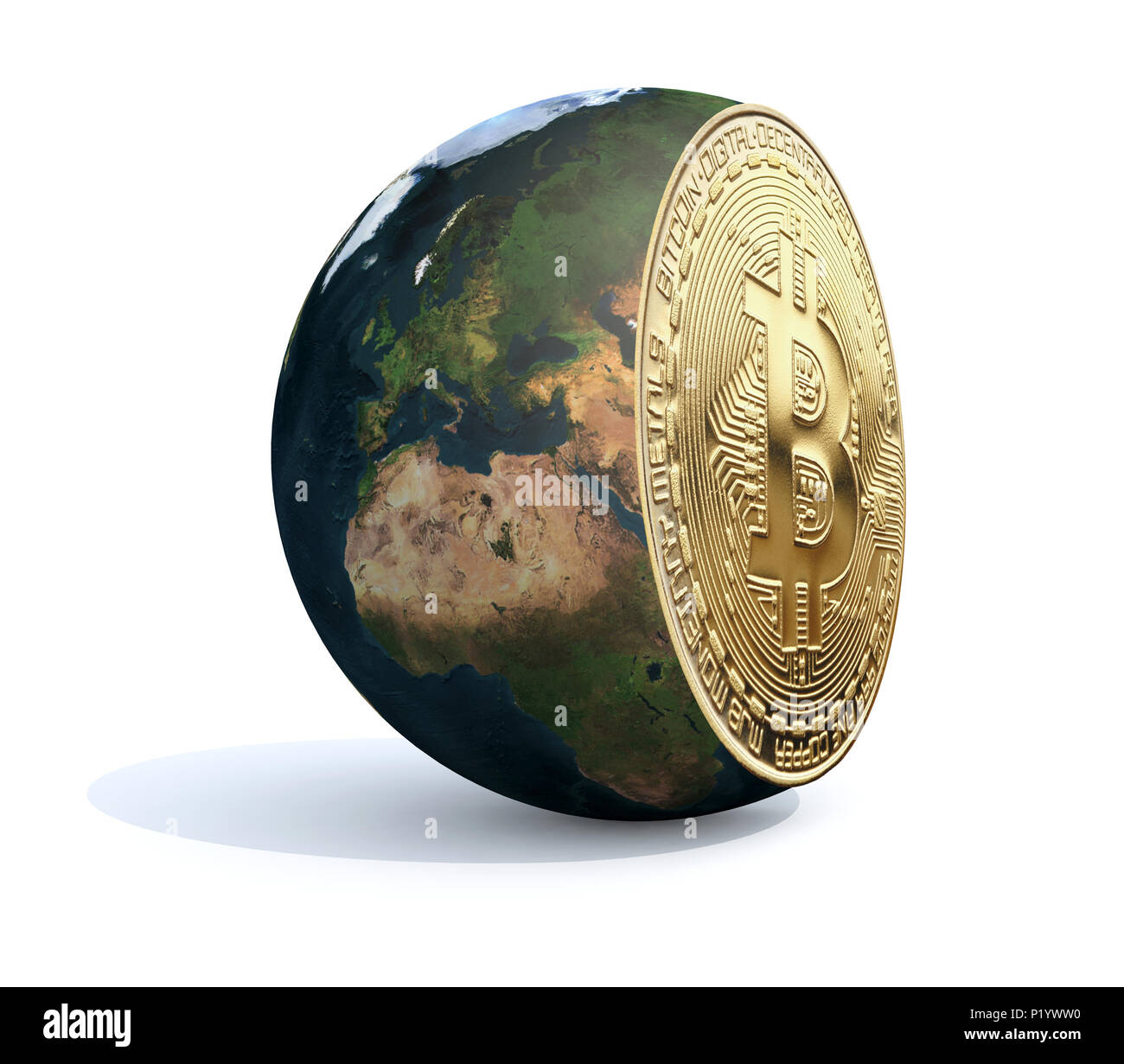 the world sliced and bitcoin inside, 3d illustration Stock Photo - Alamy