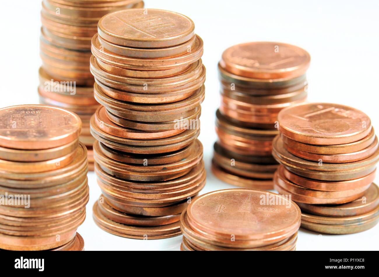 Stack of Eurocent coins on white background Stock Photo - Alamy