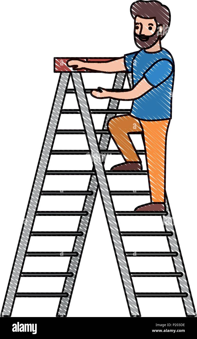 Cartoon Illustration Man Climbing Ladder High Resolution Stock ...