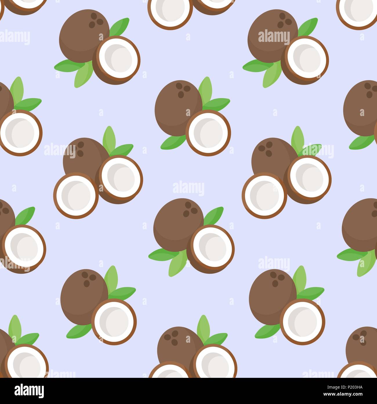 Coconut vector flat seamless pattern, tropical exotic fruits on the ...
