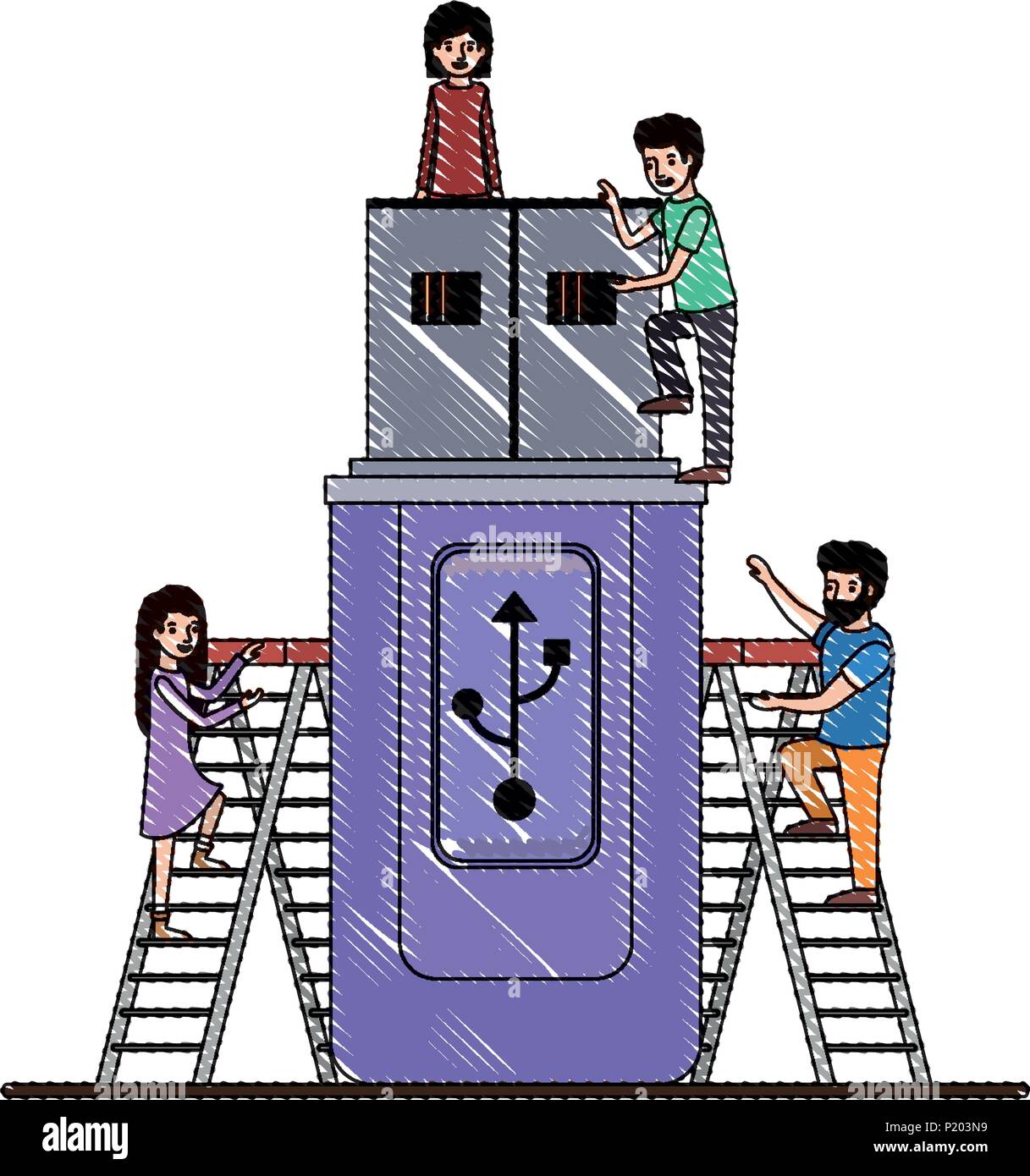 minipeople team working in usb memory Stock Vector Image & Art - Alamy