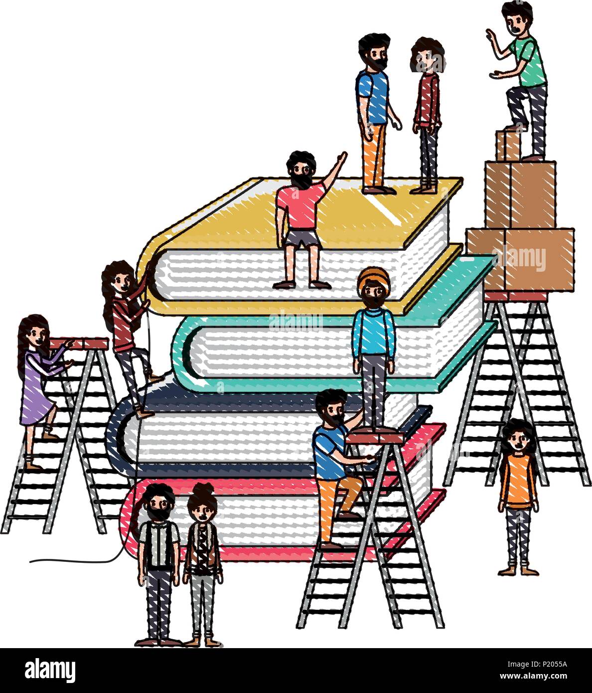 Pile books man woman Stock Vector Images - Alamy