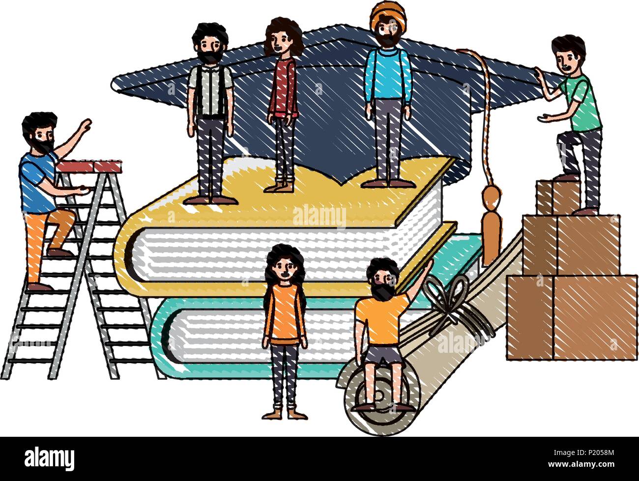 minipeople team working in books Stock Vector Image & Art - Alamy