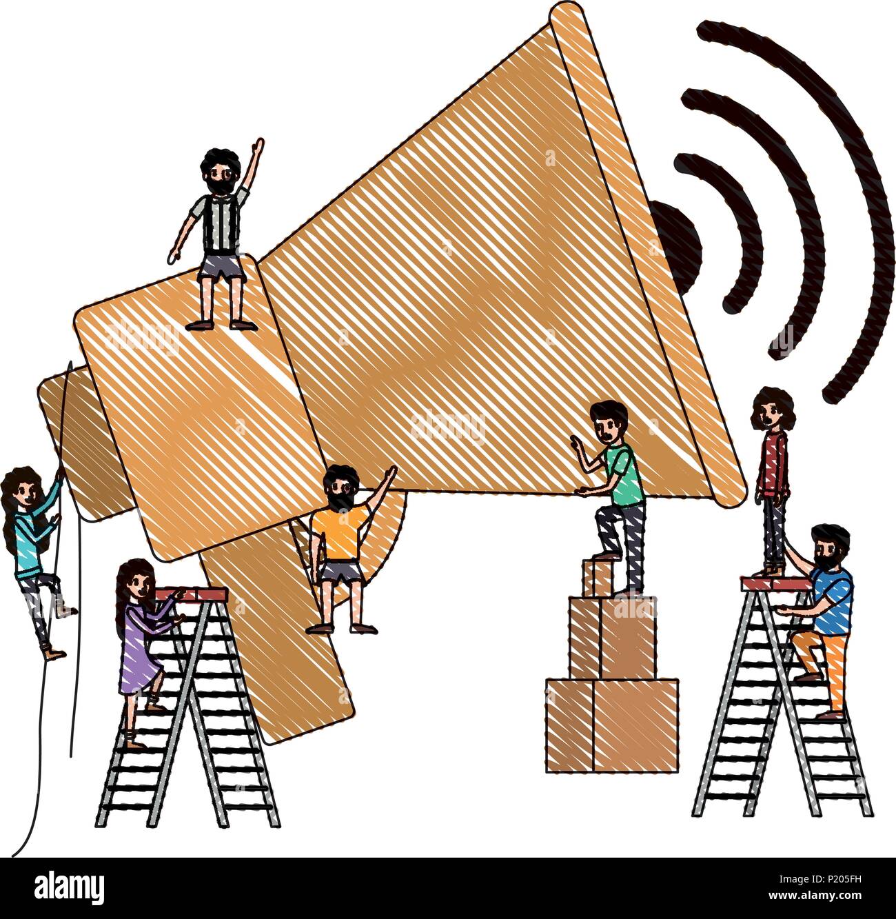 Megaphone woman ladder hi-res stock photography and images - Alamy