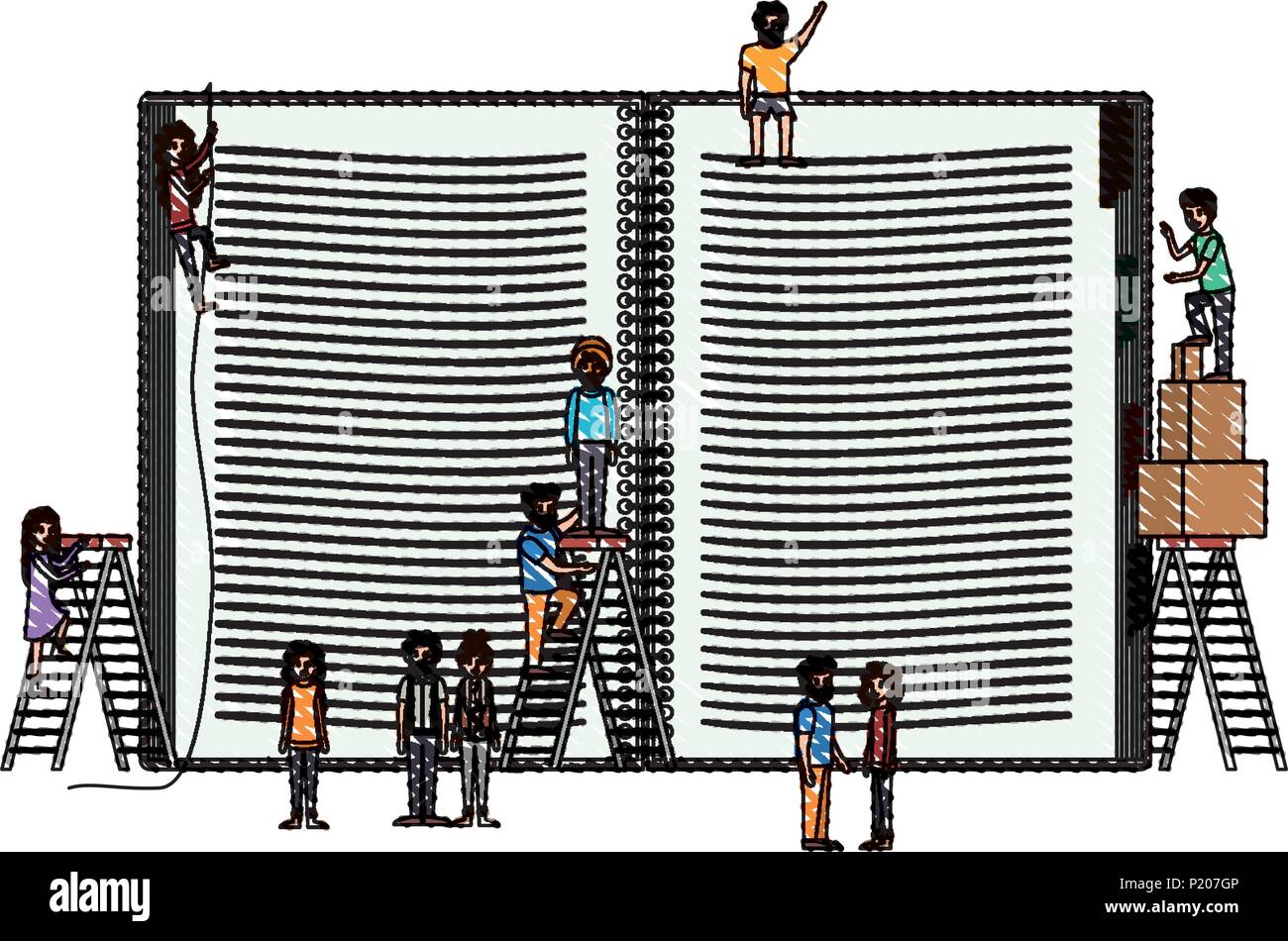 minipeople team working in book Stock Vector Image & Art - Alamy
