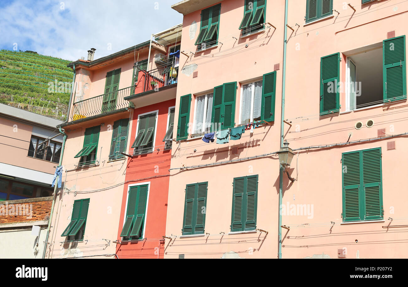 traditional colorful buildings at Vernazza village Cinque Terre Italy ...