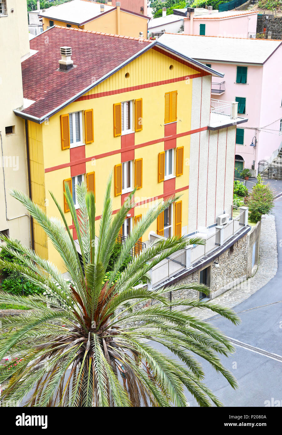 traditional colorful houses at Manarola village Cinque Terre Italy ...
