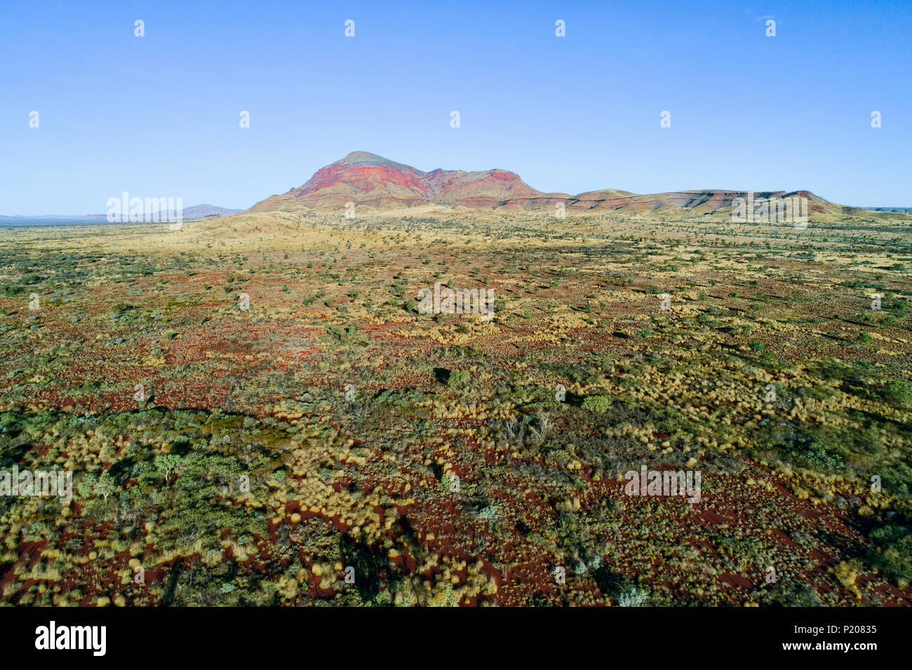 Aerial view of Mount Bruce in outback landscape, Pilbara, Northwest ...