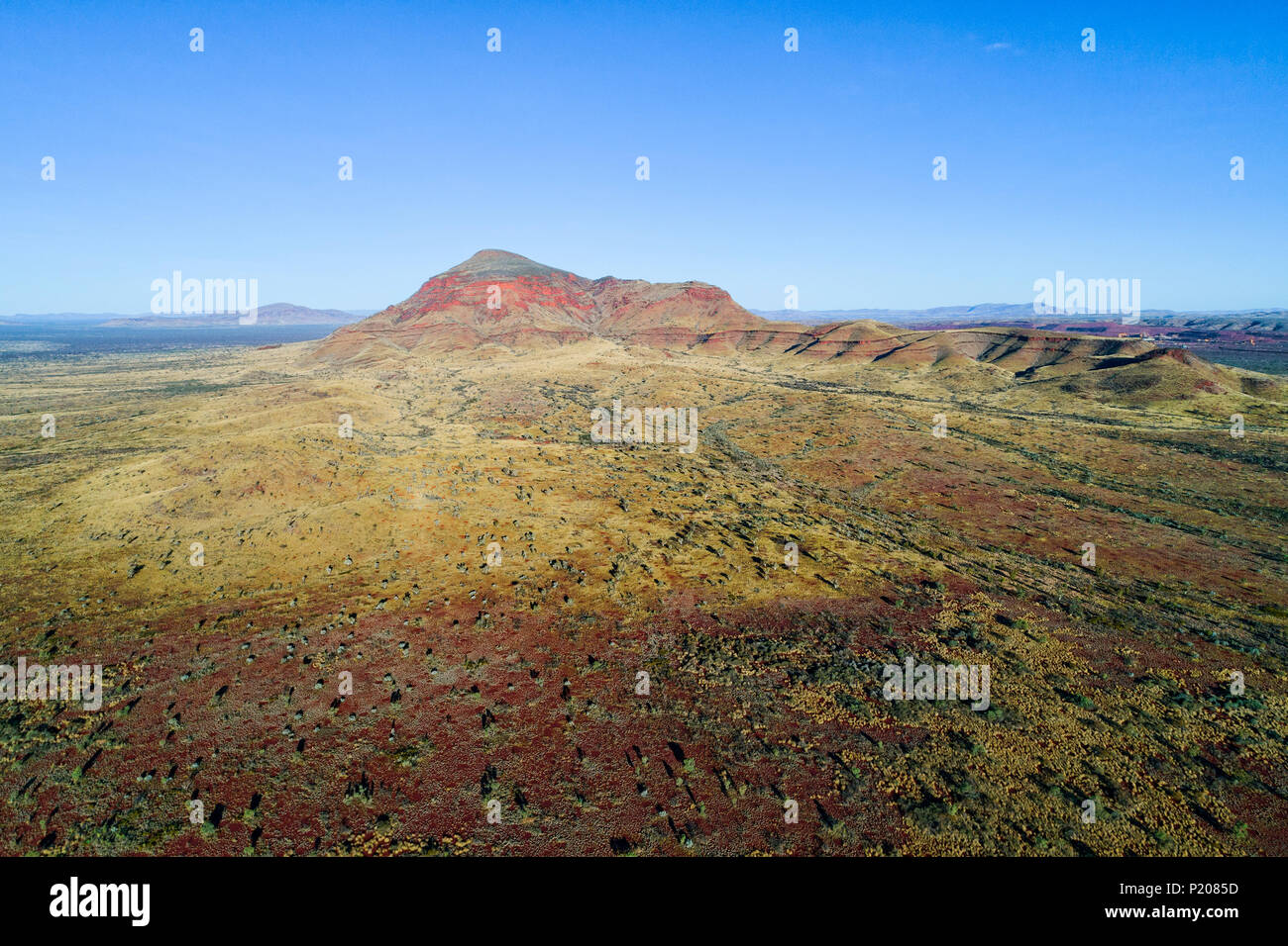 Aerial view of Mount Bruce in outback landscape, Pilbara, Northwest ...