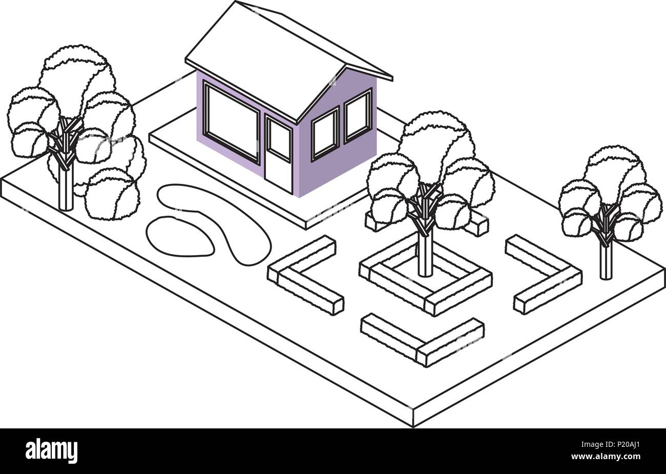 exterior house with landscape isometric icon Stock Vector Image & Art ...