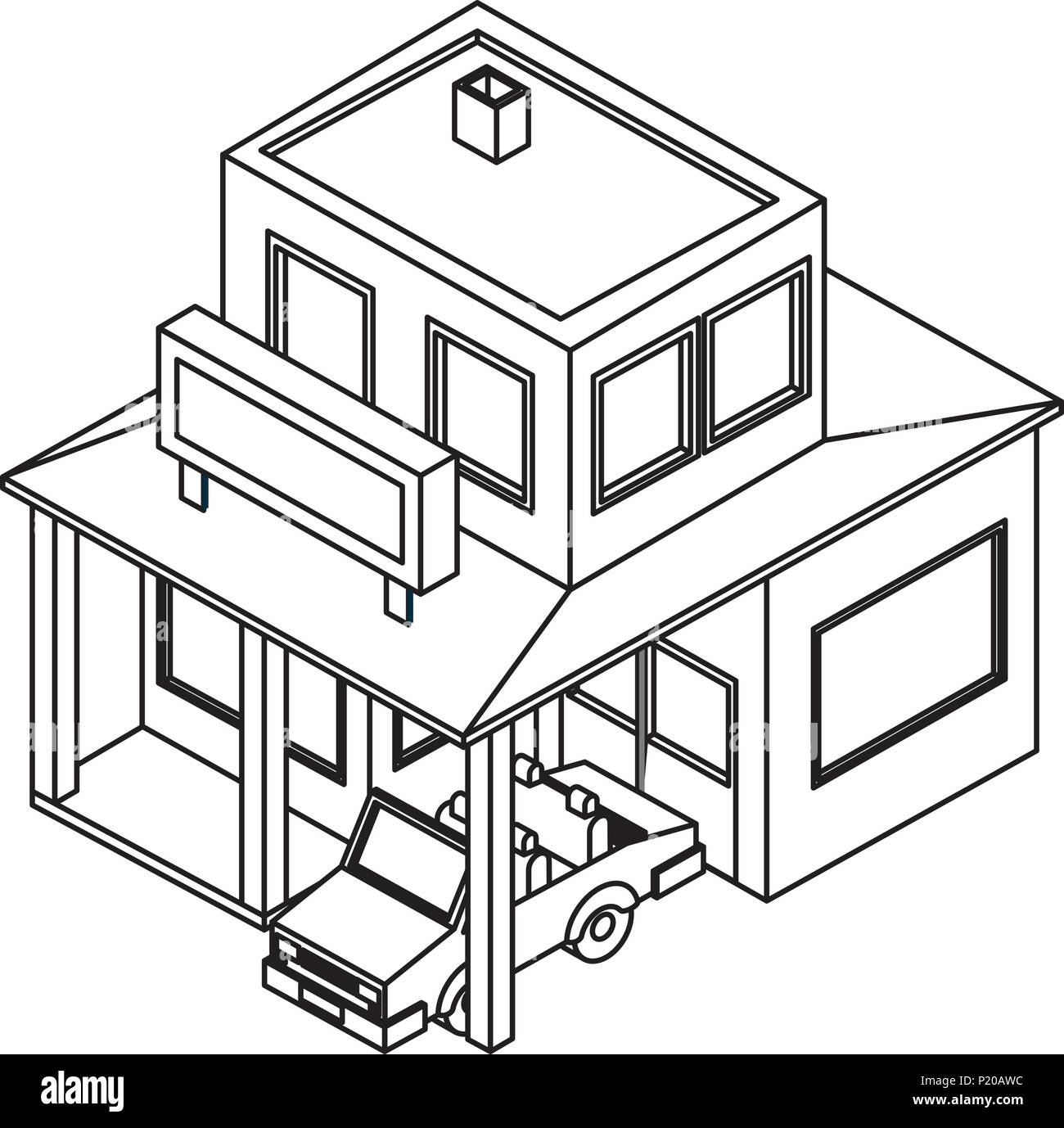 exterior house with car parking isometric icon Stock Vector Image & Art ...