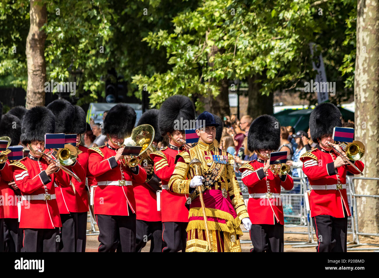 The Massed Bands of the Guards Division marching along The Mall at The ...