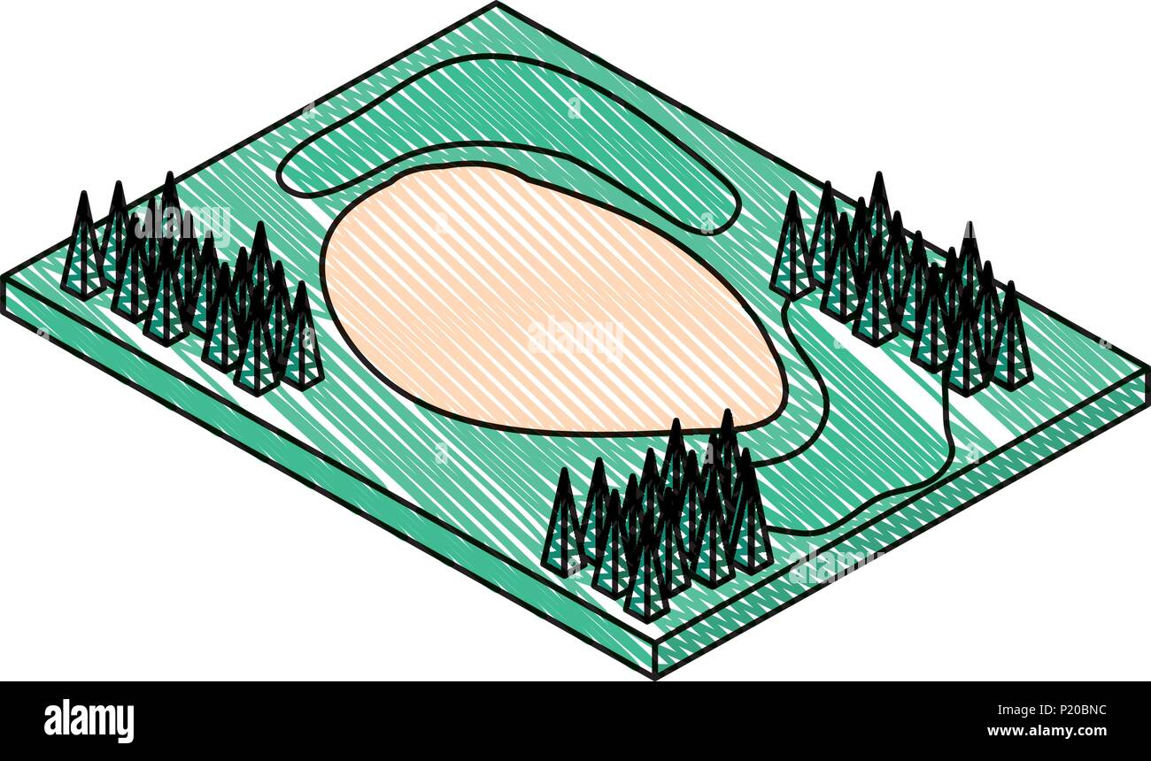 golf course with trap sand isometric scene vector illustration design ...