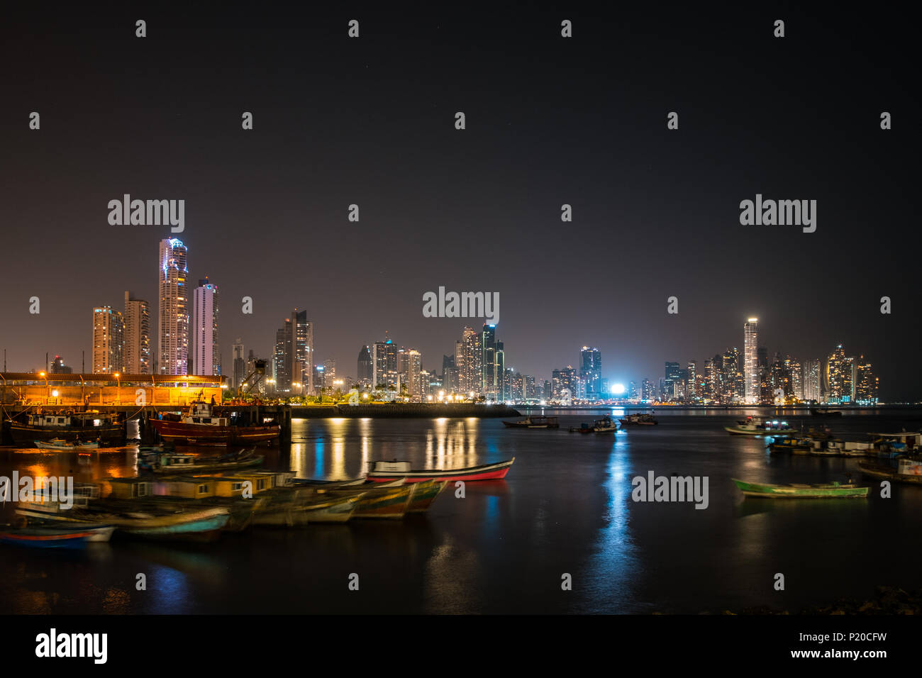 Panama City panorama at night - Cityscape skyline Stock Photo - Alamy