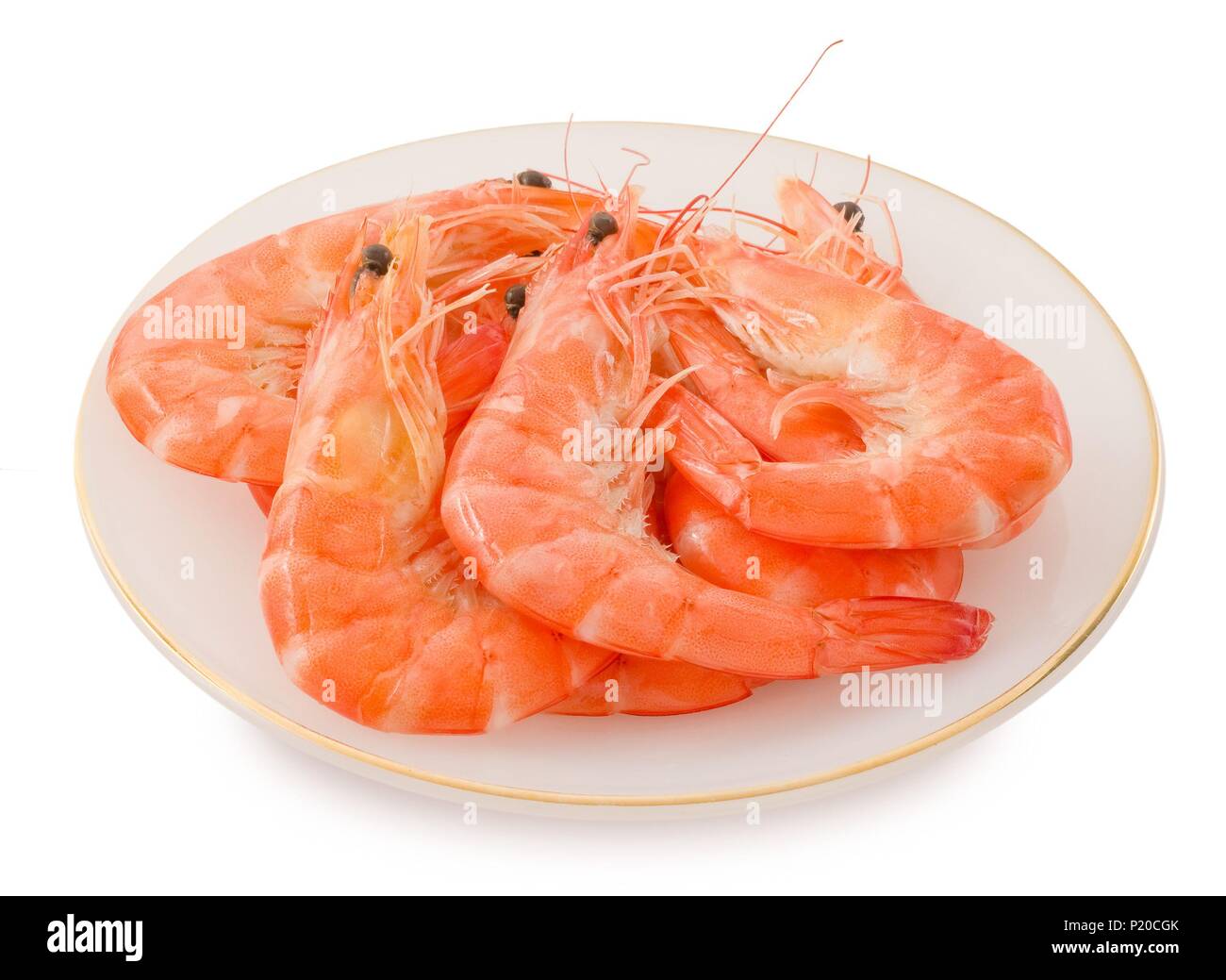 Cuisine and Food, Cooked Prawns or Tiger Shrimps in A Plate Isolated on ...