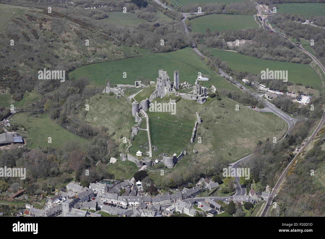 An aerial view of Corfe Castle, near Wareham, Dorset Stock Photo - Alamy