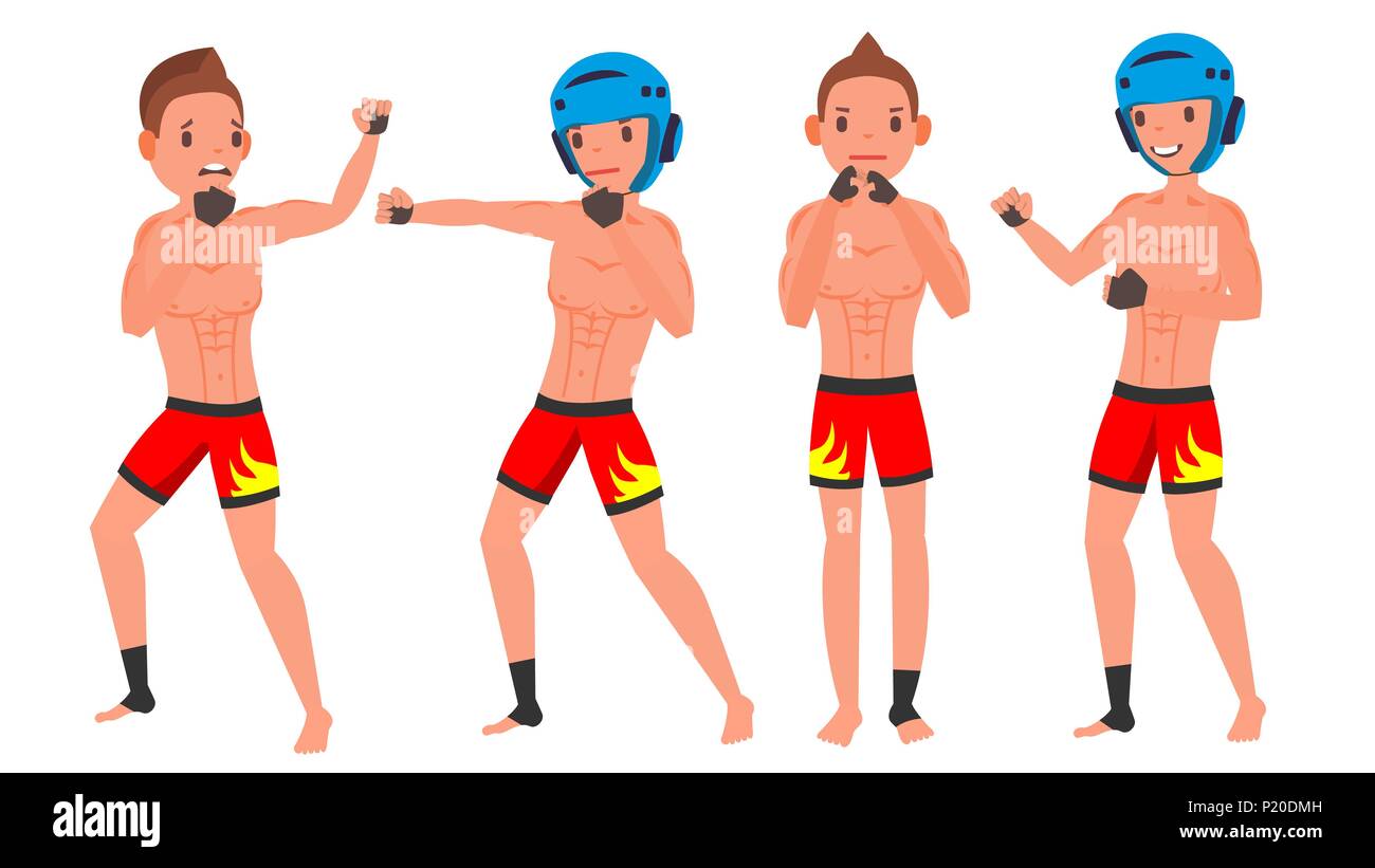 MMA Male Player Vector. Fighting On Ring, Cage, Arena. Playing In ...