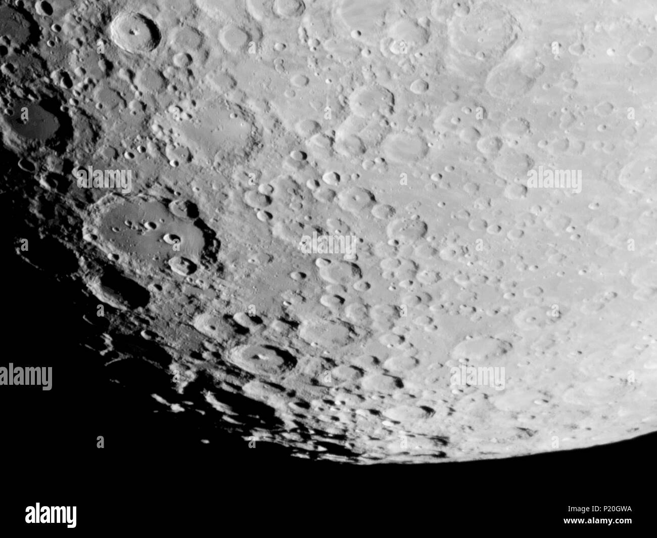 The Moon in very close-up during its gibbous phase. On the left is the ...