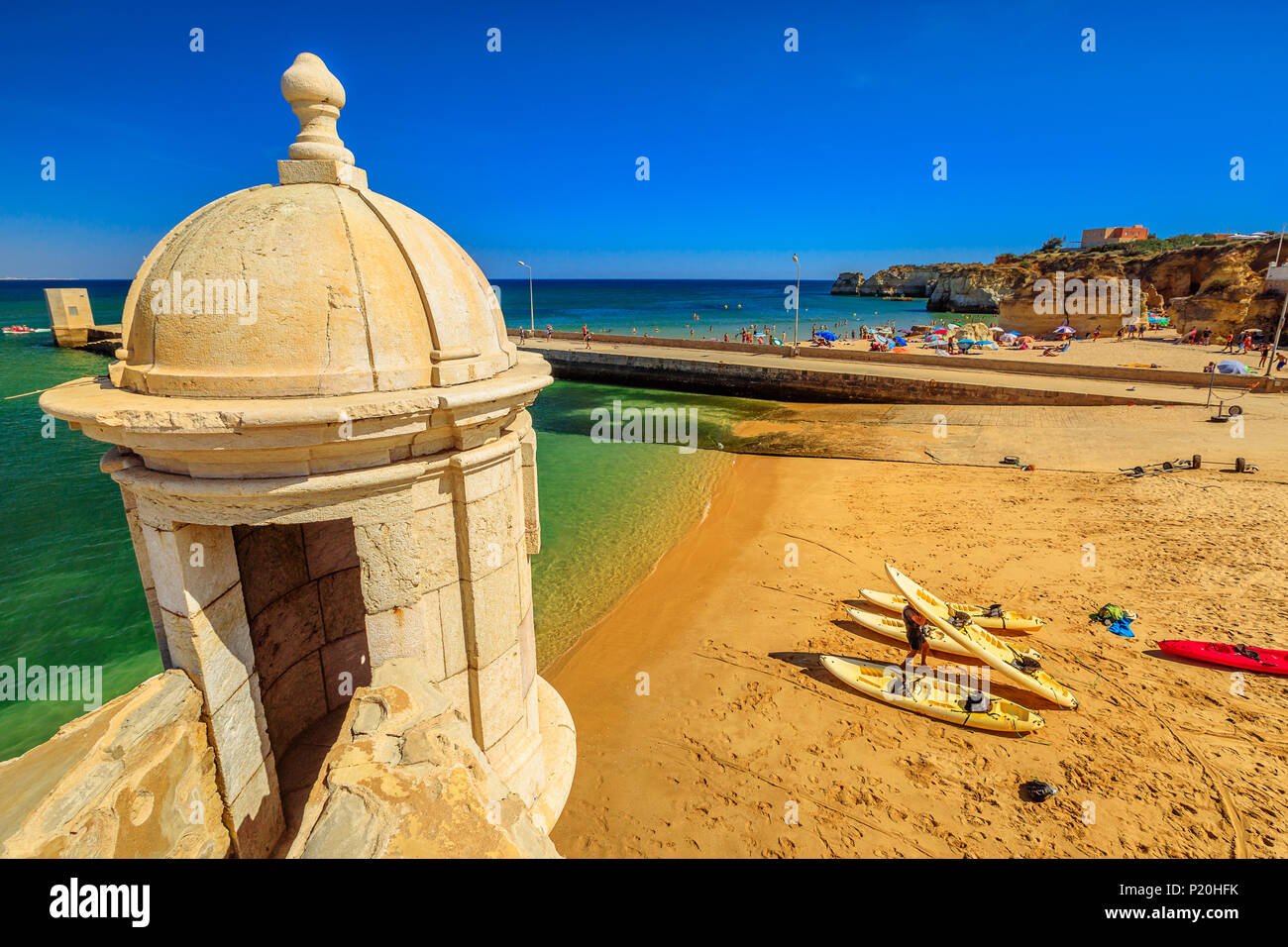 Aerial view from the top of the Ponta da Bandeira Fort towards Praia do ...