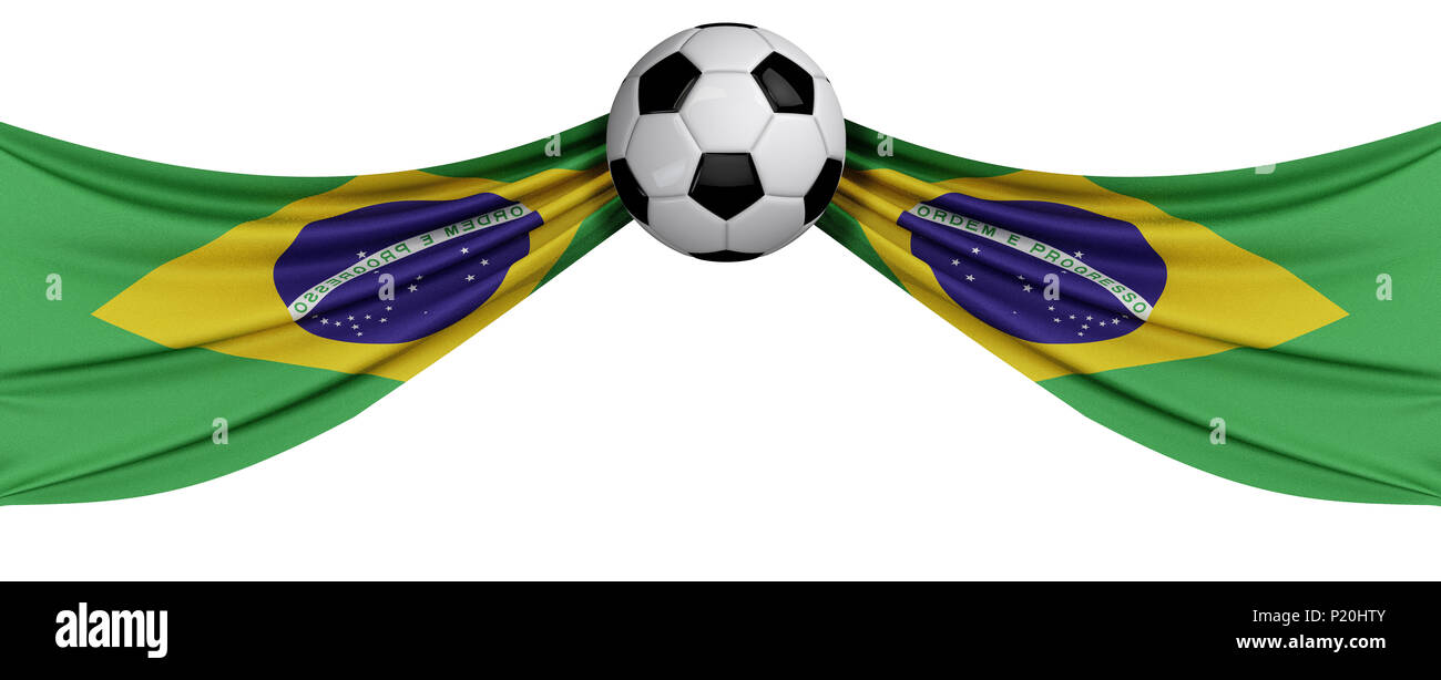 The national flag of Brazil with a soccer ball. Football supporter ...