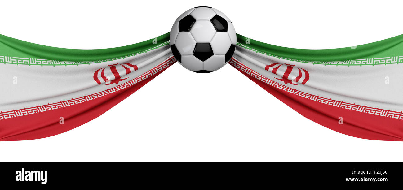The national flag of Iran with a soccer ball. Football supporter ...