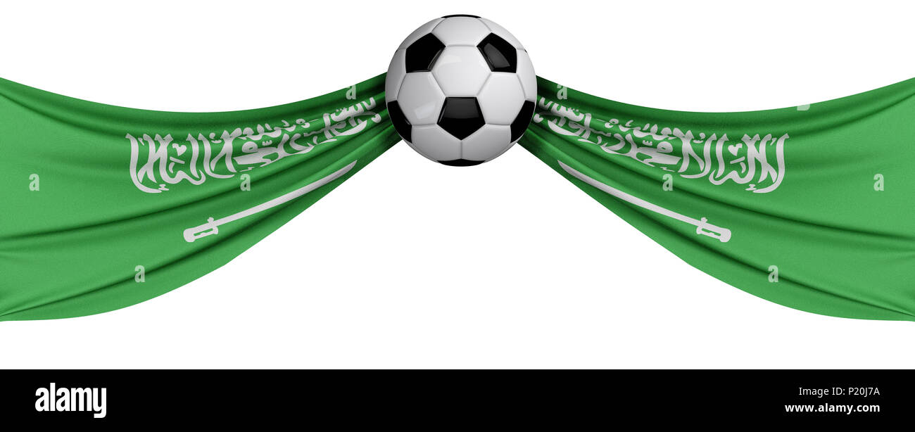 The national flag of Saudi Arabia with a soccer ball. Football ...