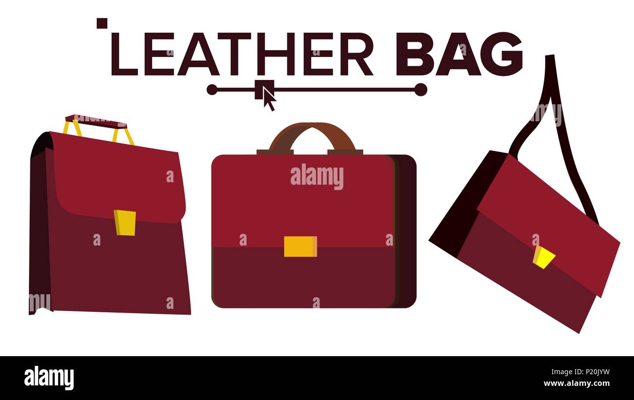 Leather Bag Vector. Office Brown Elegance Briefcase. For Male, Female ...