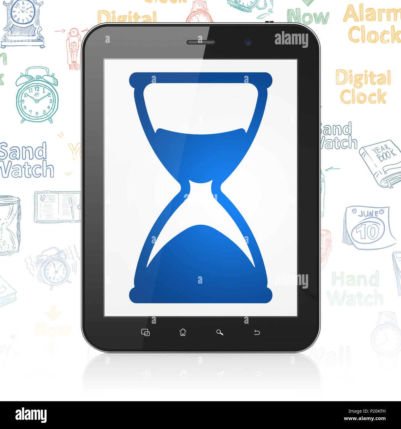 Timeline concept: Tablet Computer with Hourglass on display Stock Photo ...