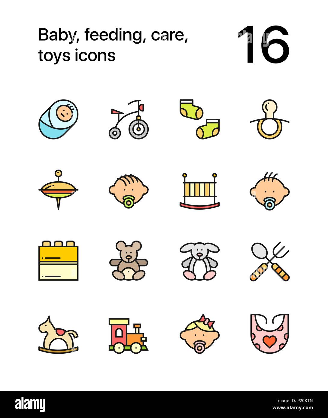 Colored Baby, feeding, care, toys icons for web and mobile design pack ...