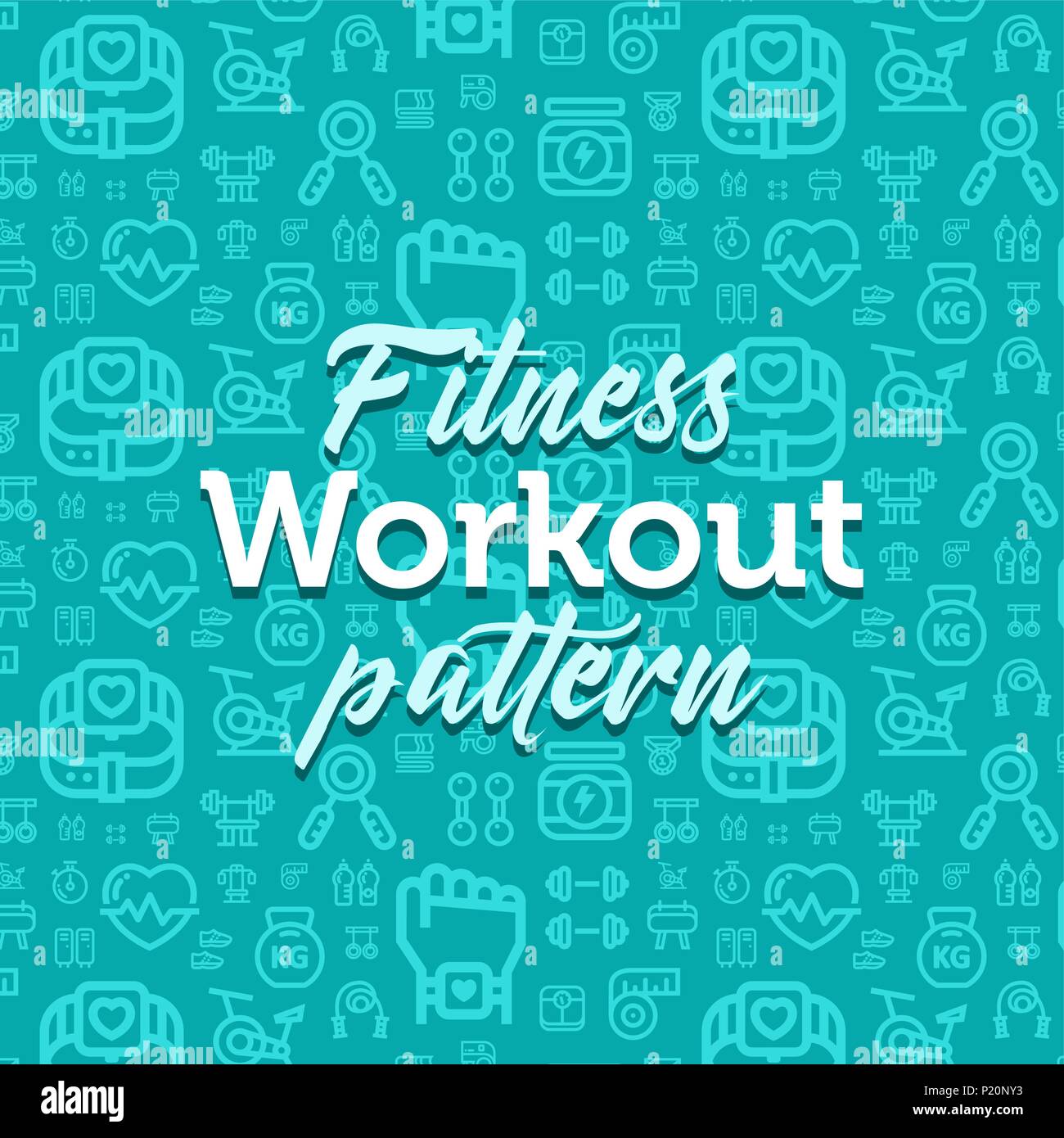 Fitness pattern illustration with vector outline simple flat icons on ...